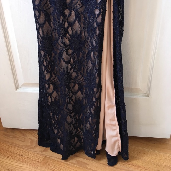 City Triangles | Dresses | Navy Blue Lace Floor Length Gown | Poshmark